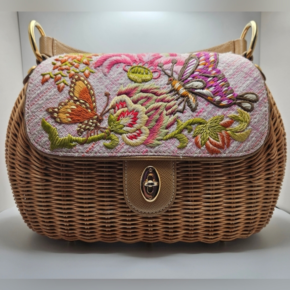 Eric Javits | Bags | Vintage Eric Javits Wicker Embroidered Butterfly ...